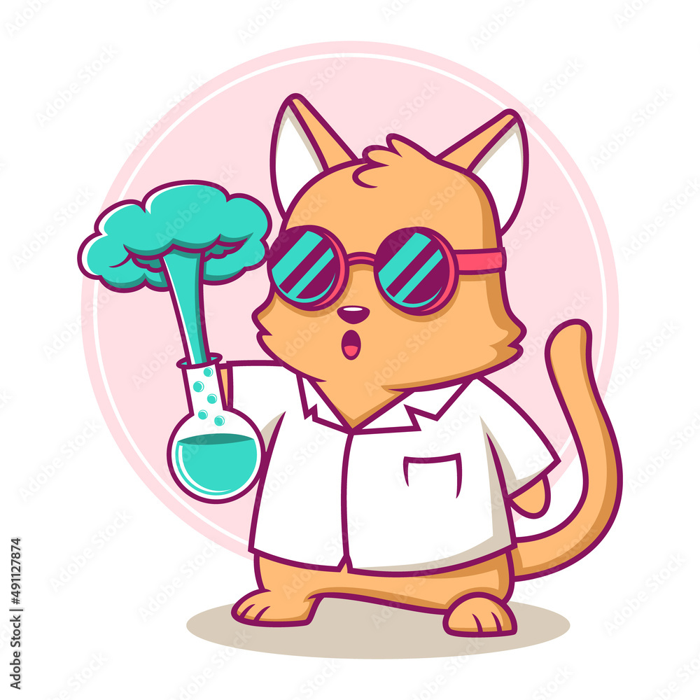 cute cat scientist cartoon illustration Stock Vector | Adobe Stock