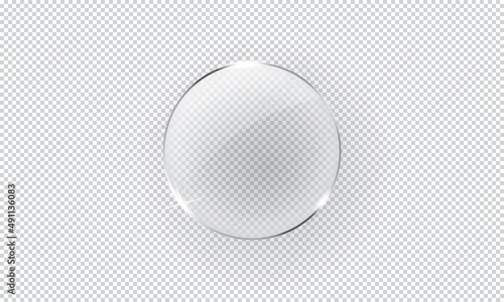 Glass circle badge isolated on transparent background, Glass plate ...