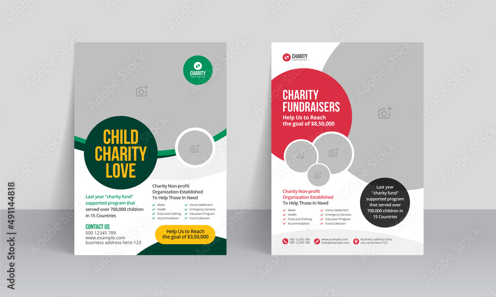 Charity flyer template with kids book donation brochure cover ad design ...