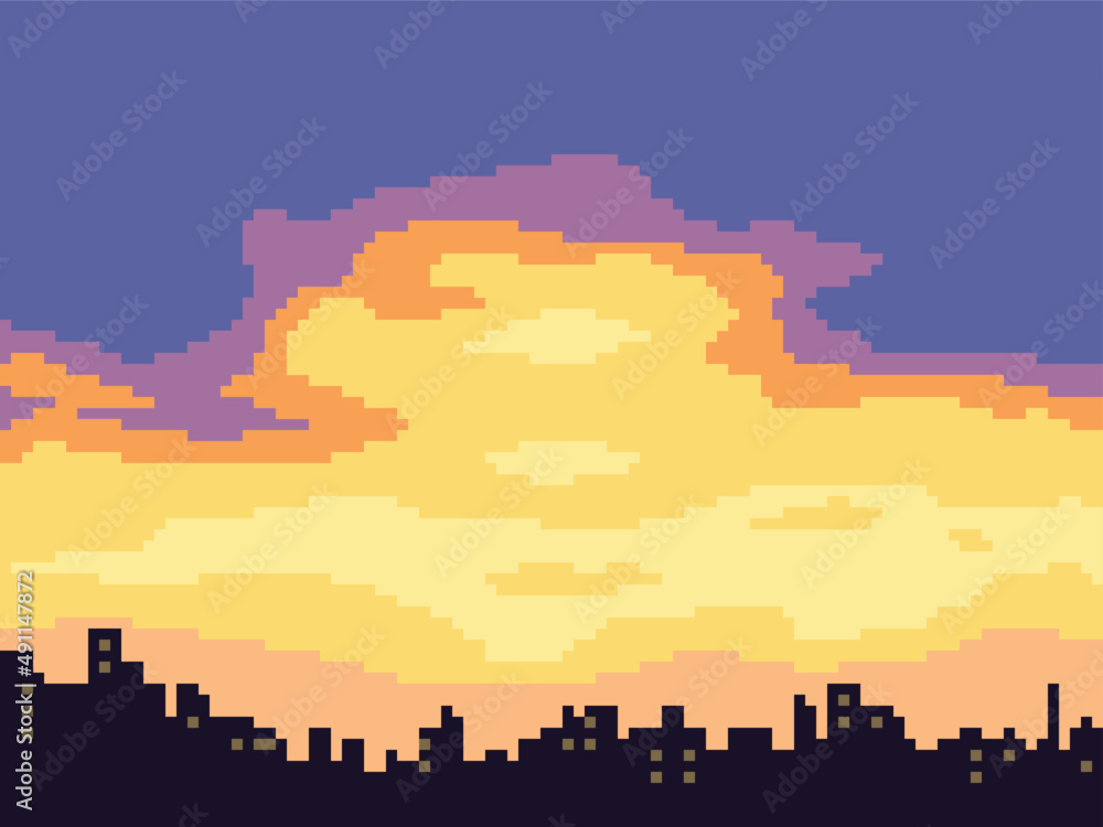 pixel art sky sunset view Stock Vector | Adobe Stock