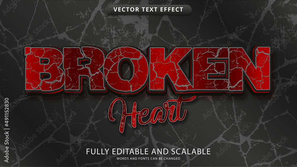 broken heart text effect editable eps file Stock Vector | Adobe Stock