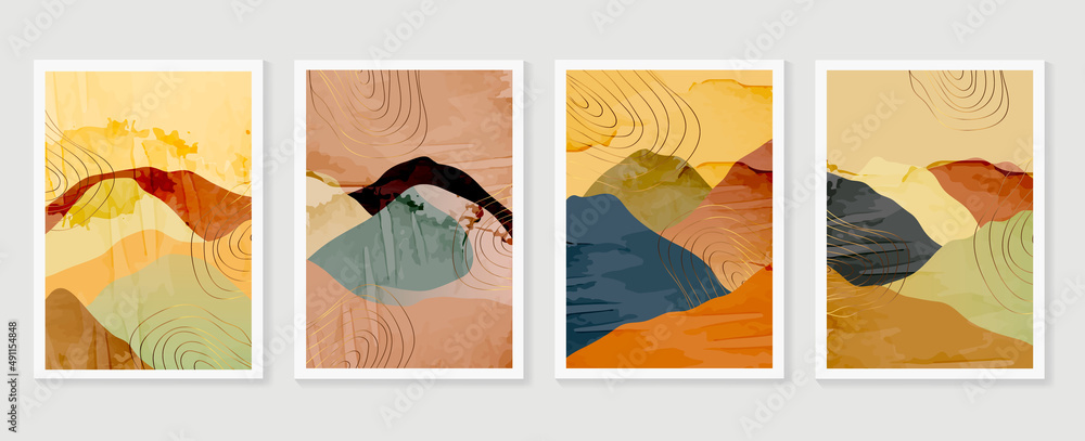 Abstract watercolor landscape wall art template. Colorful wallpaper ...