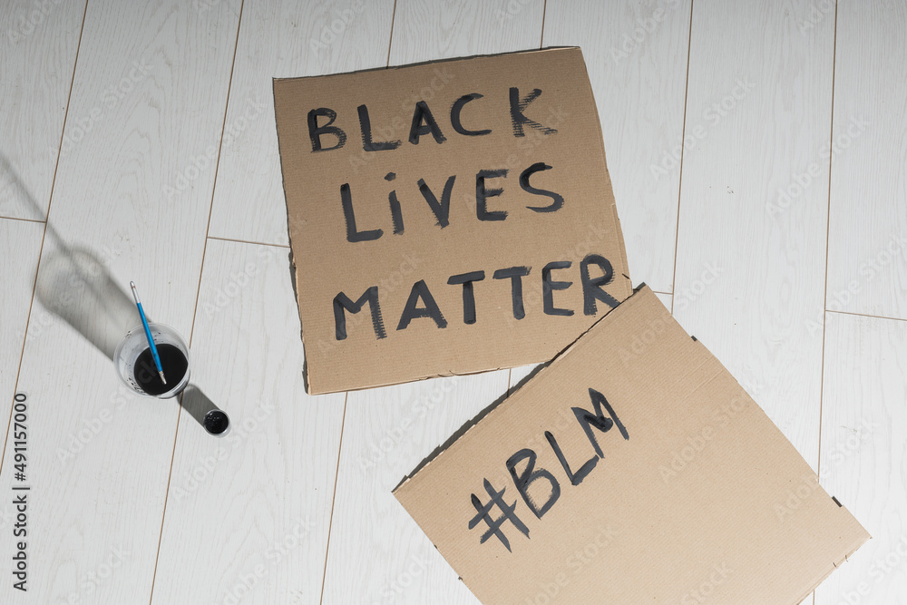 Black lives matter and fight against racism and write sign and words on ...