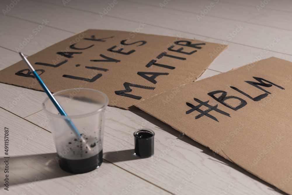 Black lives matter and fight against racism and write sign and words on ...