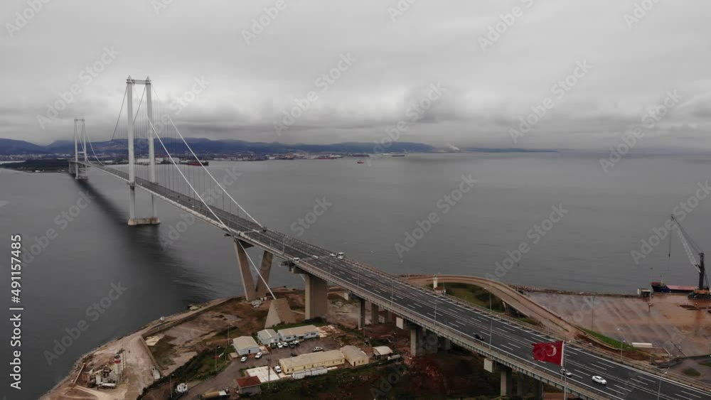 The famous Osman Gazi Bridge in Turkey, which runs over the Izmit Bay ...