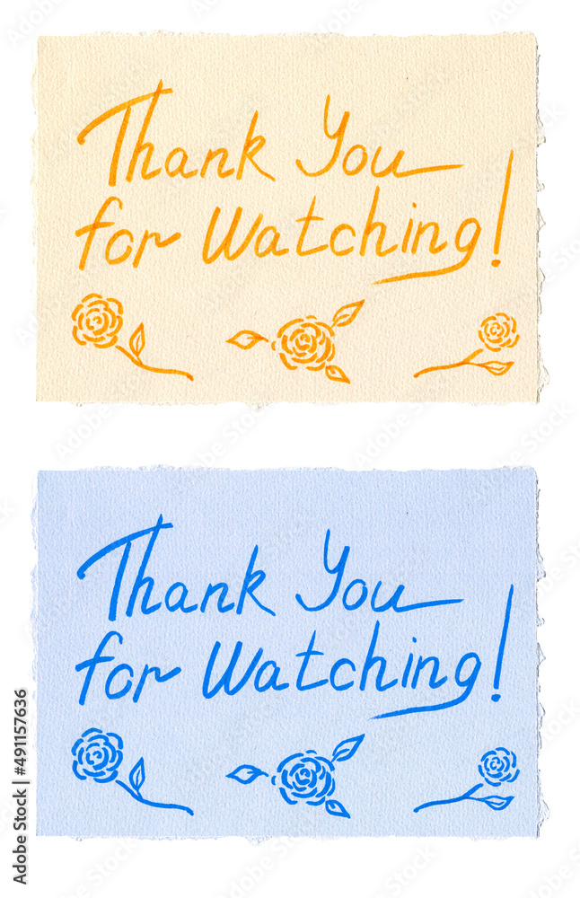 Watercolor hand-drawn text yellow blu. Thank you for watching ...