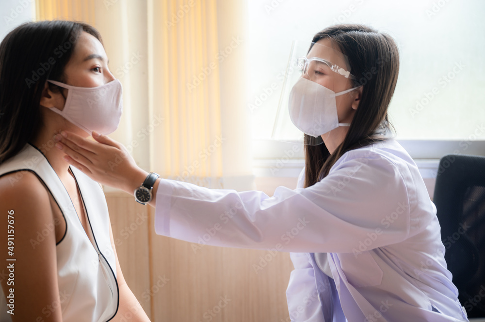 health insurance concept, young Asian woman professional doctor are ...