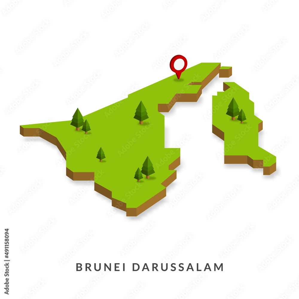 Vetor de Isometric Map of Brunei Darussalam. Simple 3D Map. Vector ...