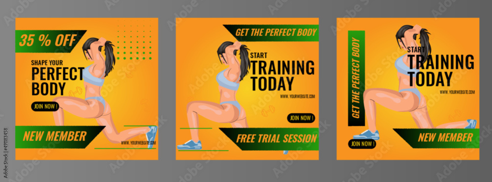 Fitness gym social media post and web banner template design with ...