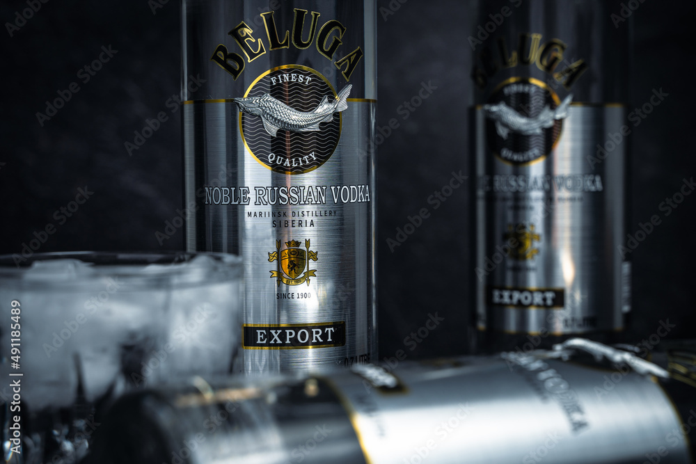 Russian Beluga Export Vodka, a bottle of vodka from Russia, Made in ...