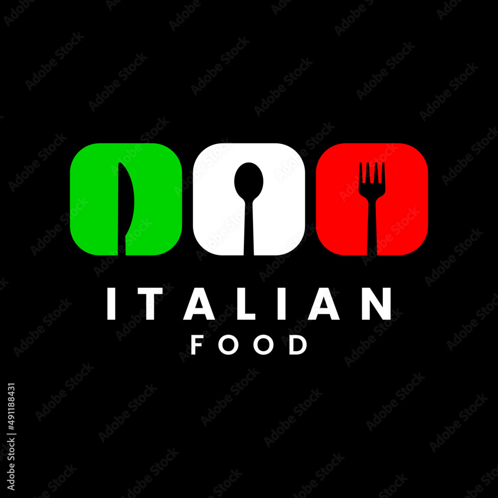italian food or italian restaurant logo template with italian flag ...