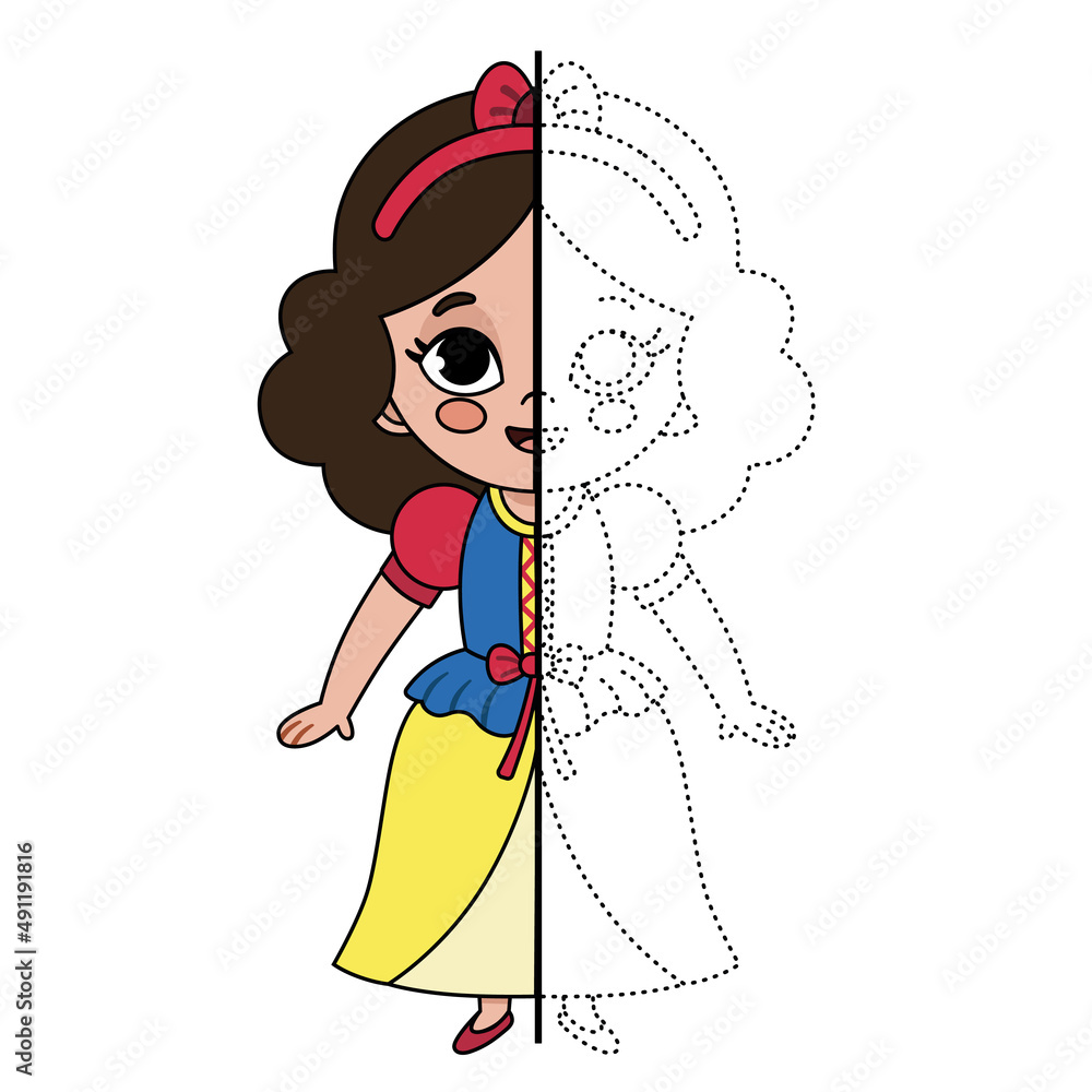 Drawing practice for children on the theme of Snow White character ...