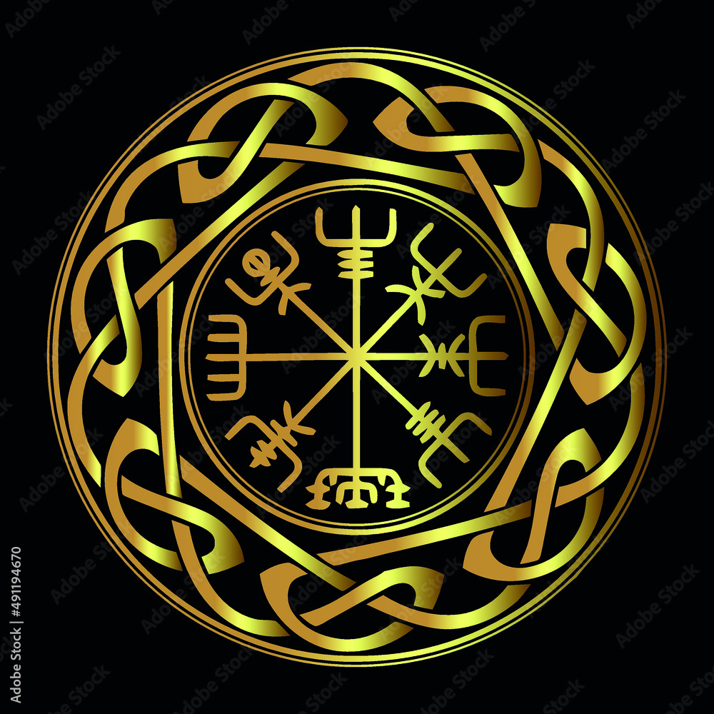 golden Viking design magical runic compass vector illustratio Stock ...