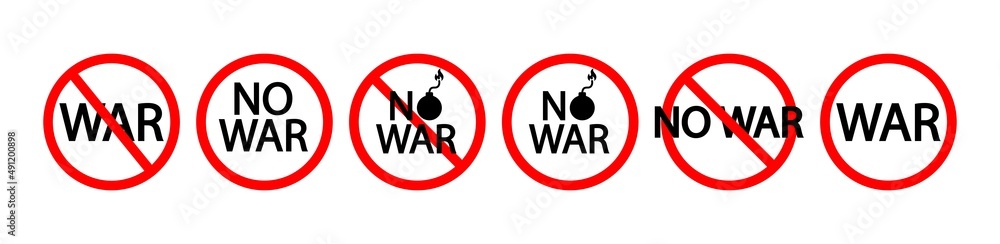War stop. War stop icons. Sign of prohibit for conflict, bomb and ...