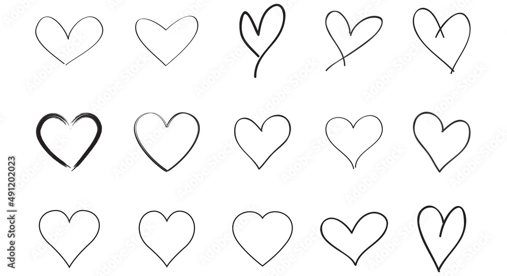 Heart contour vector. Black hand drawn love icon isolated. Paint brush ...