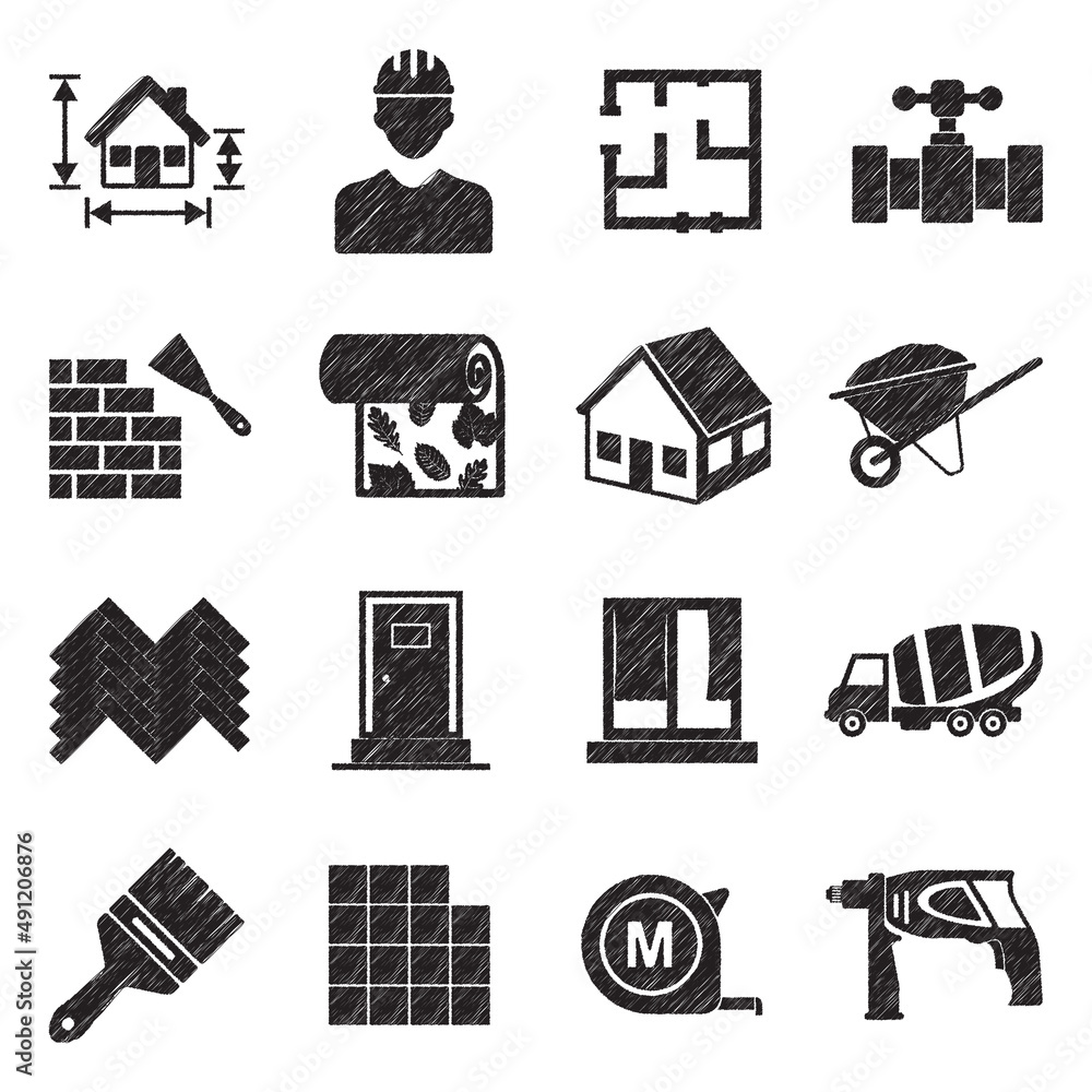 House Building Icons. Black Scribble Design. Vector Illustration. Stock ...