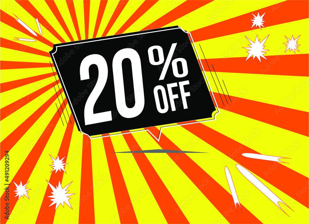 -20 percent discount. 20% discount. 20%. Yellow Orange banner with ...
