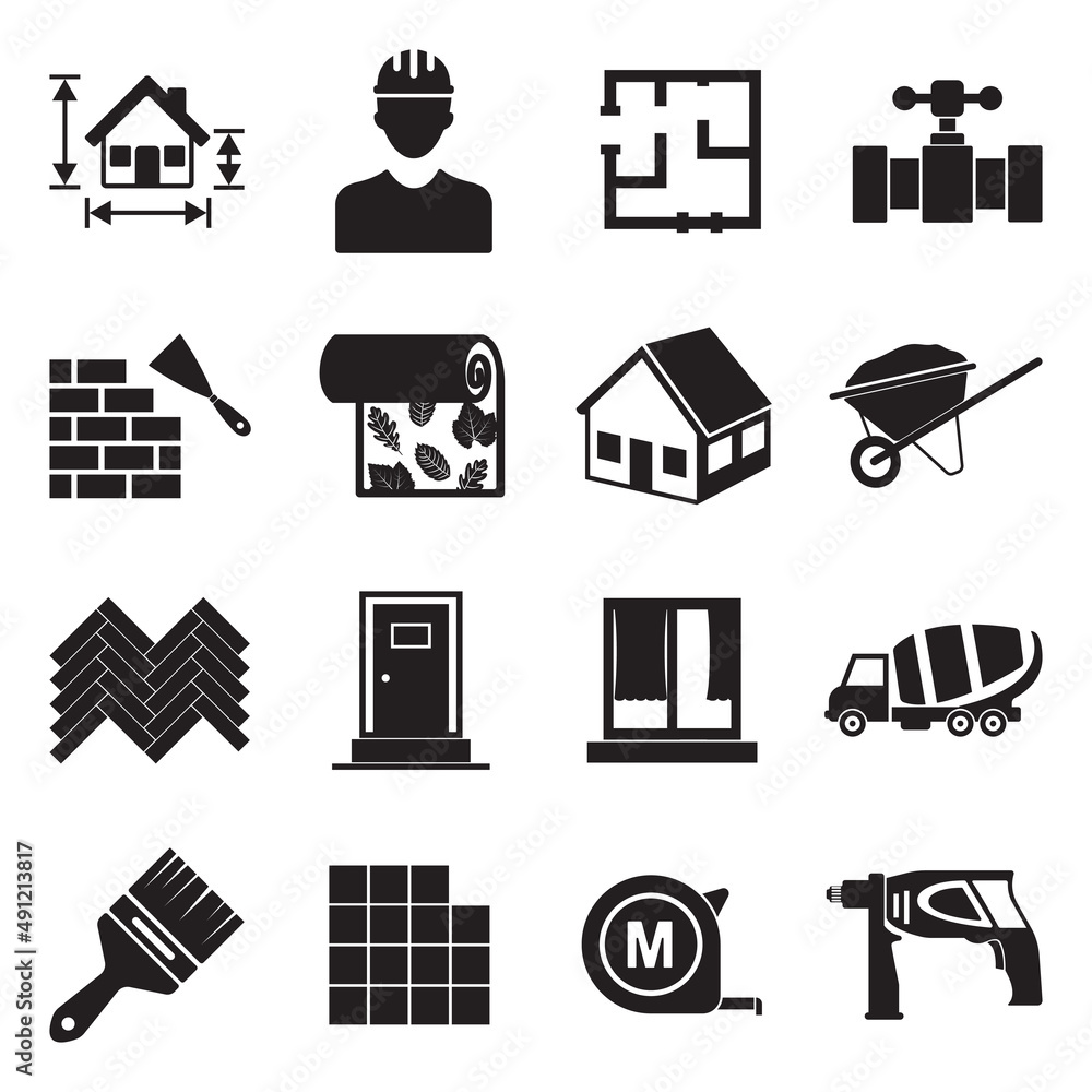 House Building Icons. Black Flat Design. Vector Illustration. Stock ...