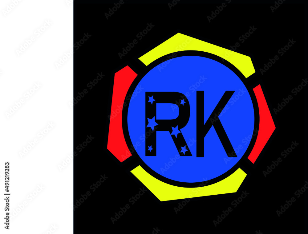 RK letter logo design on Black background. Initial Monogram Letter RK ...