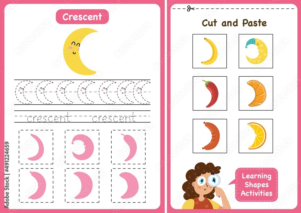 Learning shapes activity page - crescent. Geometric shapes worksheets ...