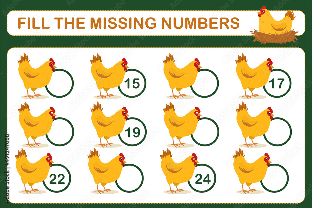 a children's math game called "fill in the missing numbers". Vector ...