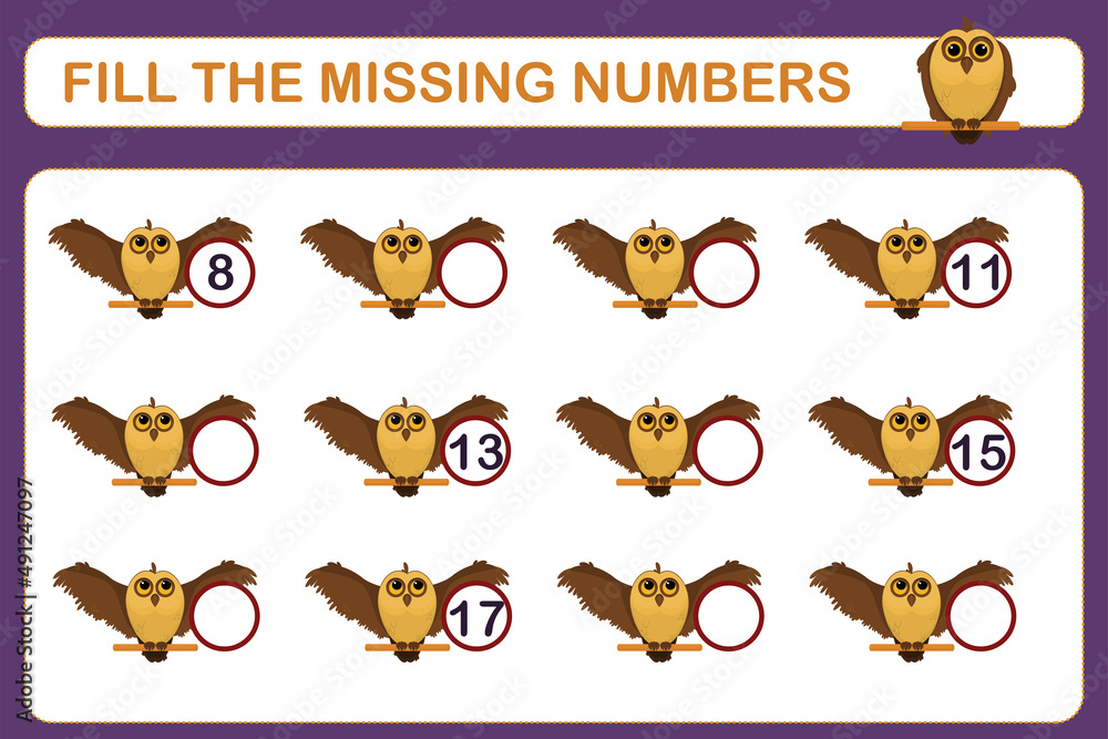 a children's math game called "fill in the missing numbers". Vector ...