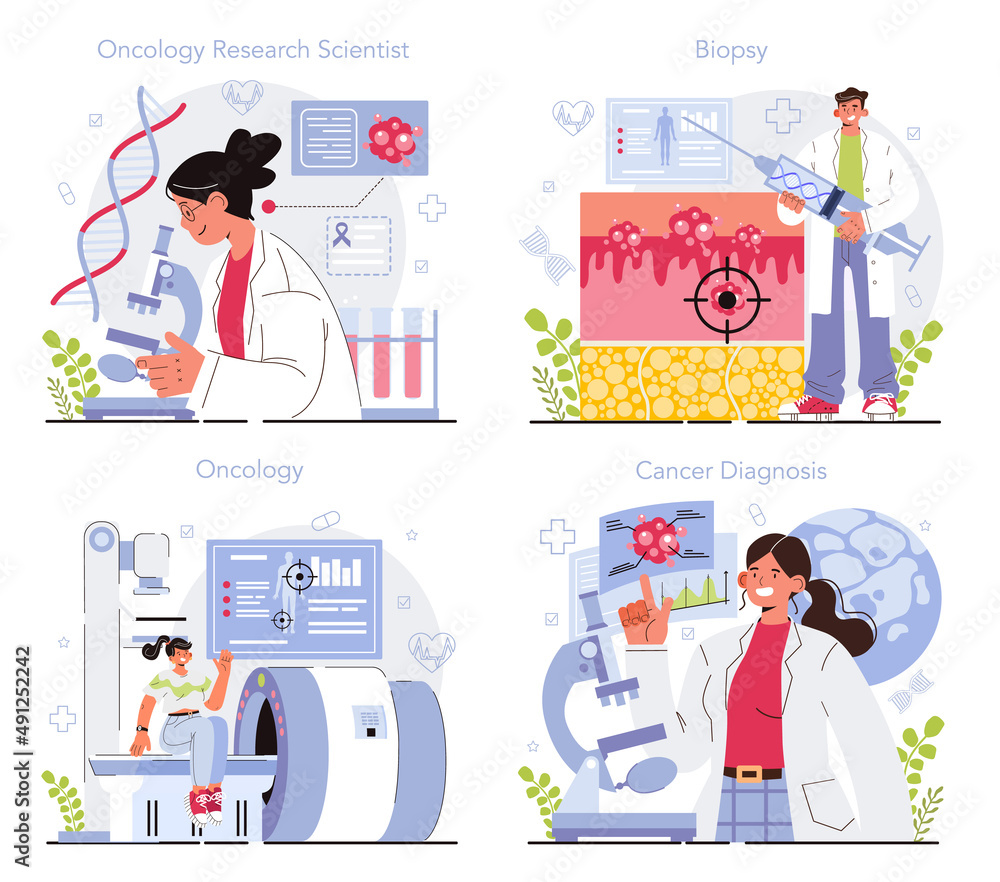 Oncology research set. Cancer disease modern diagnostic and treatment ...