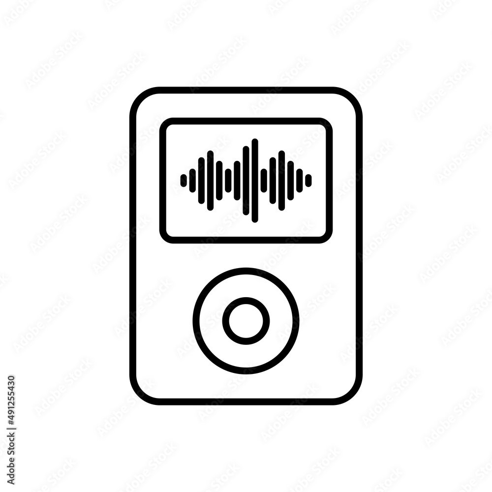 Media player black line icon. Portable music device. Sound waves sign ...