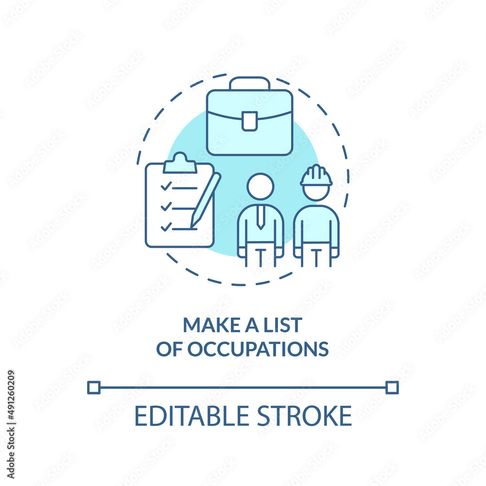 Make list of occupations turquoise concept icon. Step to find right ...