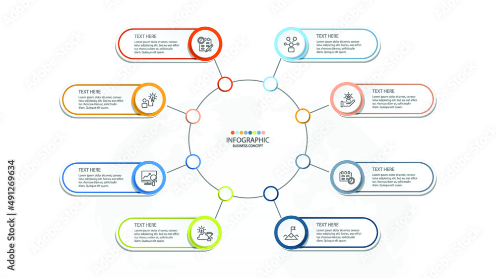 Basic circle infographic template with 8 steps, process or options ...