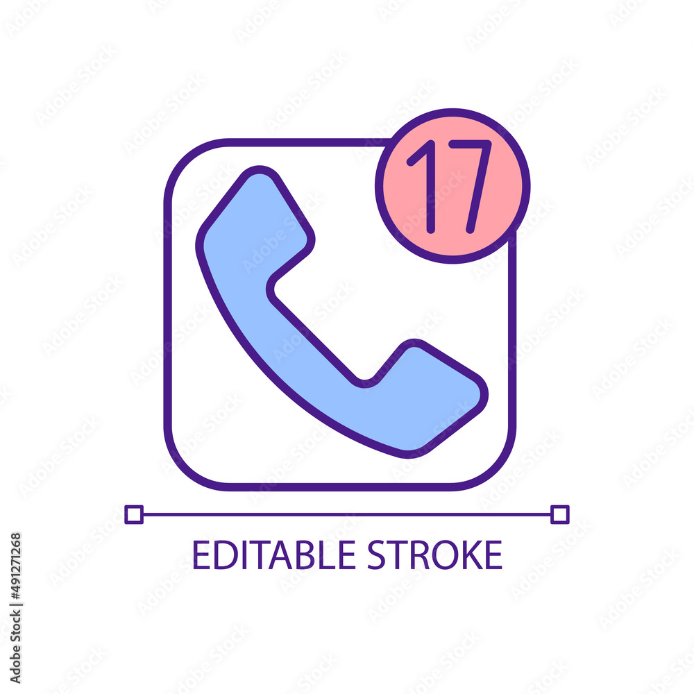 Missed and unanswered calls RGB color icon. Mobile screen widget ...