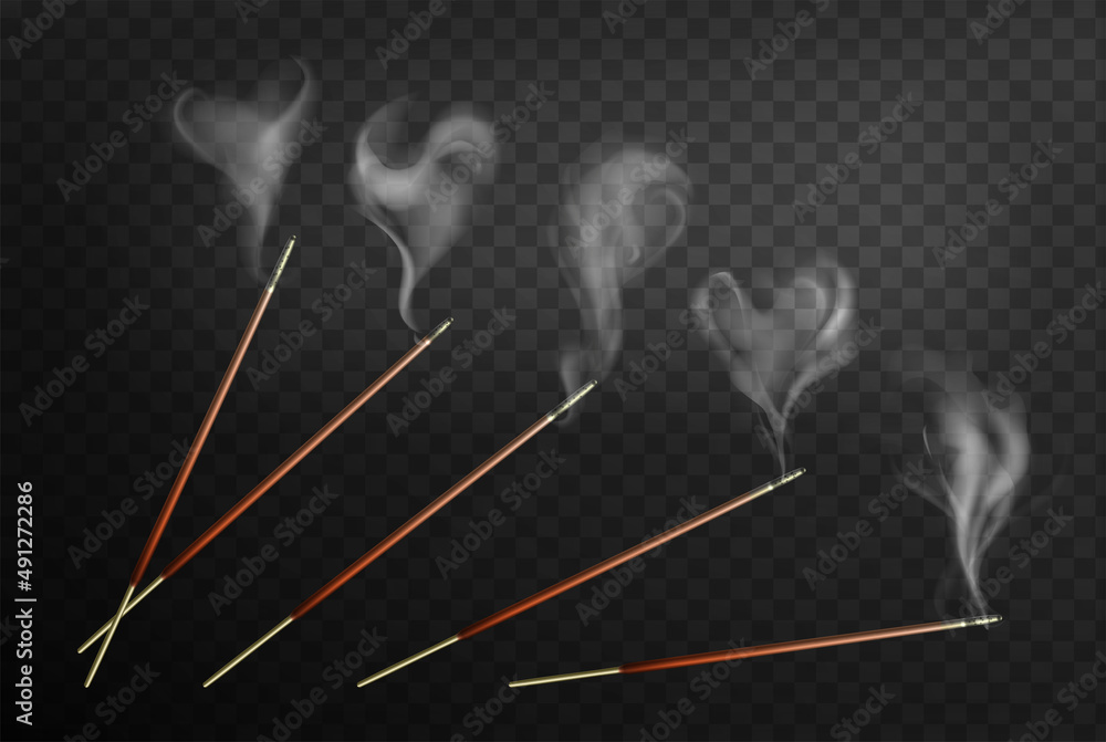 Joss incense sticks with steam smoke realistic 3d vector illustration ...