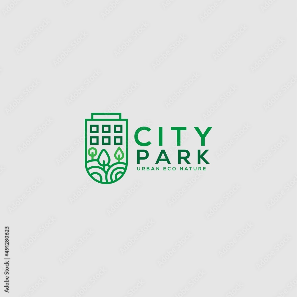 simple creative city park logo design in style line and outline, city ...