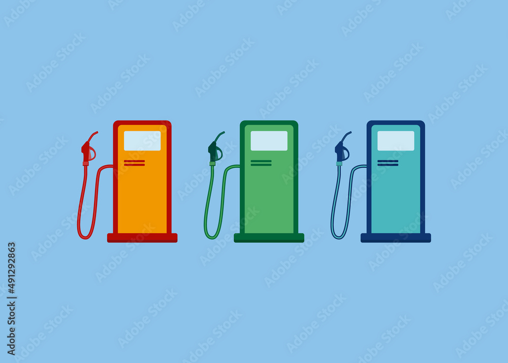 vector flat illustration, three columns of gasoline at a gas station ...