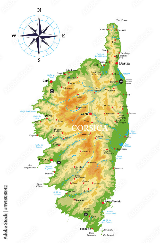 Poster Corsica highly detailed physical map – Wall Art | UkPosters