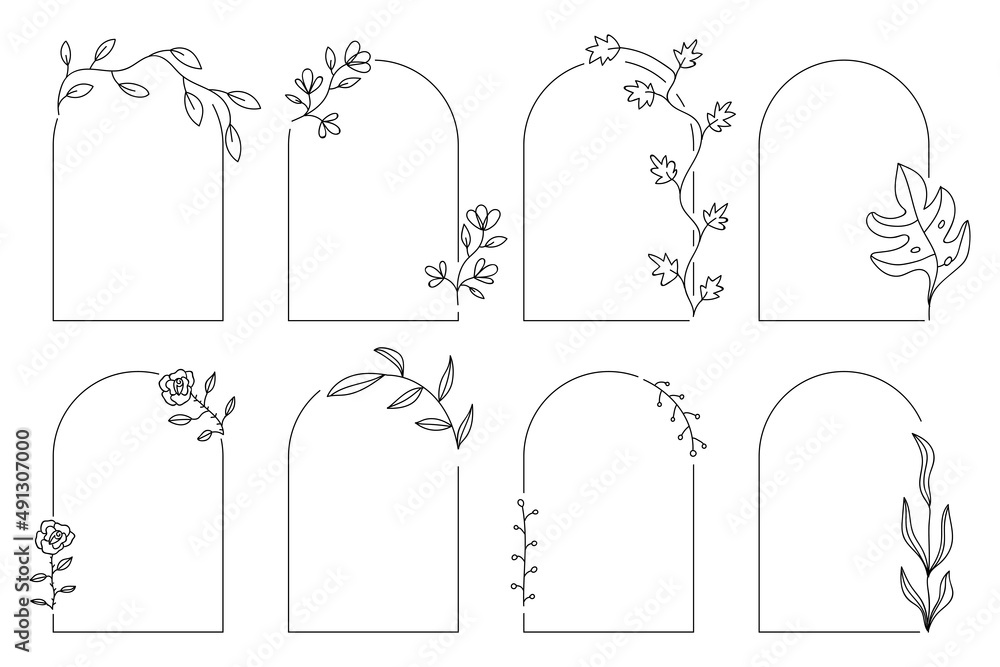 Poster Rustic arches logo template, monogram concept in trendy linear ...