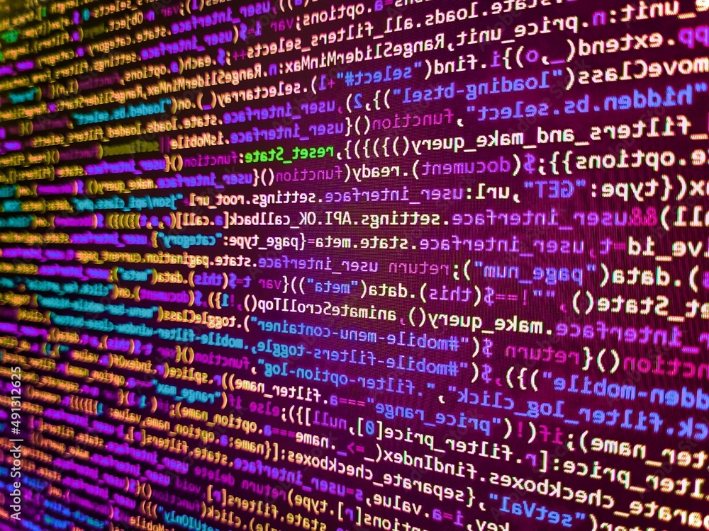 Big data and Internet of things trend. Javascript code in bracket software. Failure in the ...
