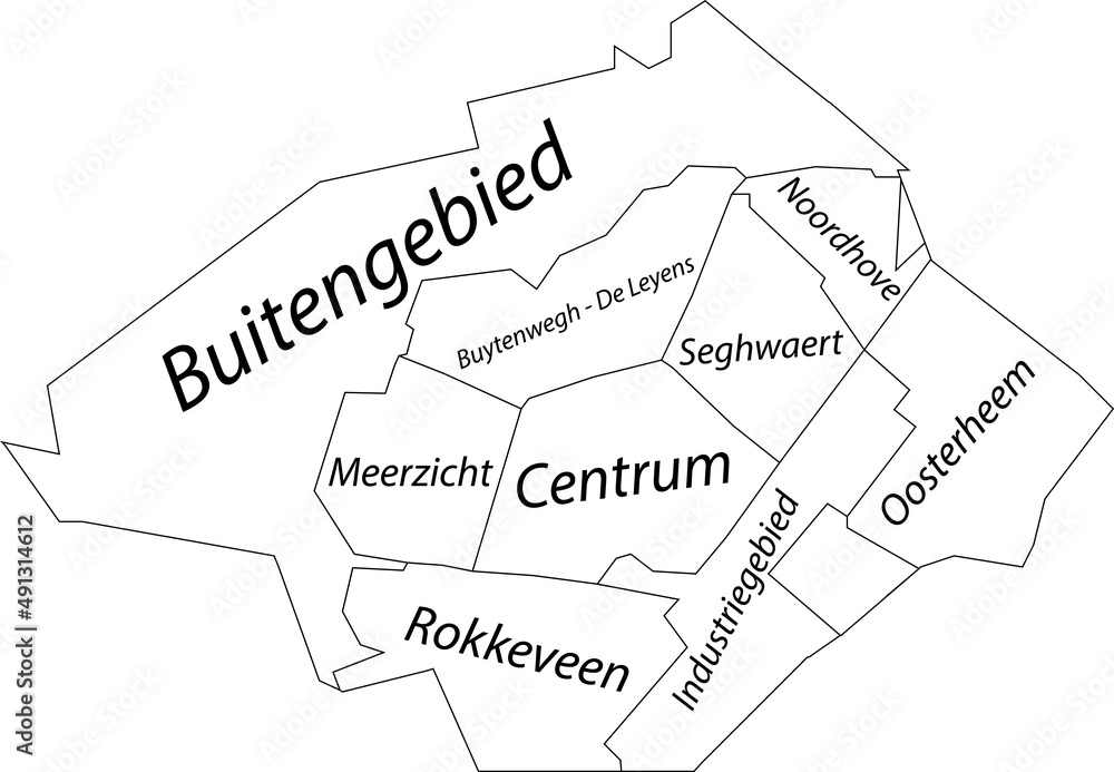 White flat vector administrative map of ZOETERMEER, NETHERLANDS with ...