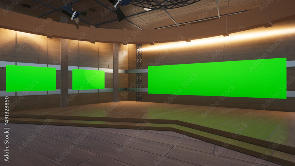 virtual studio set with green screen shot 3d illustration Stock ...