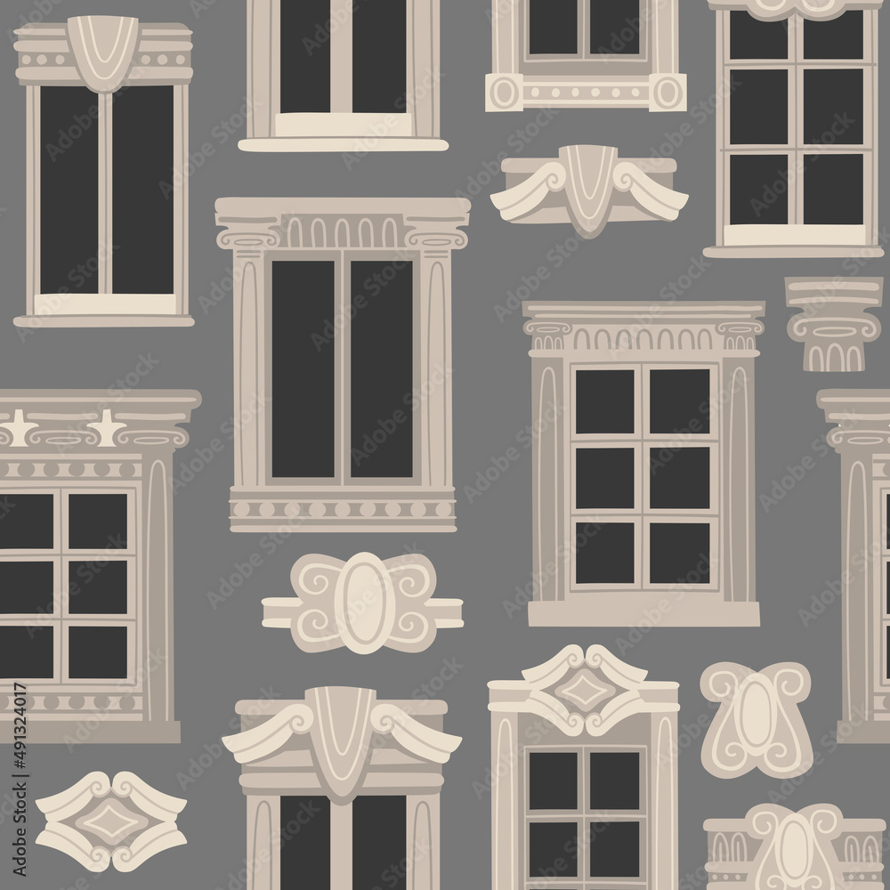 Flat vector illustration with traditional Paris window. Seamless ...