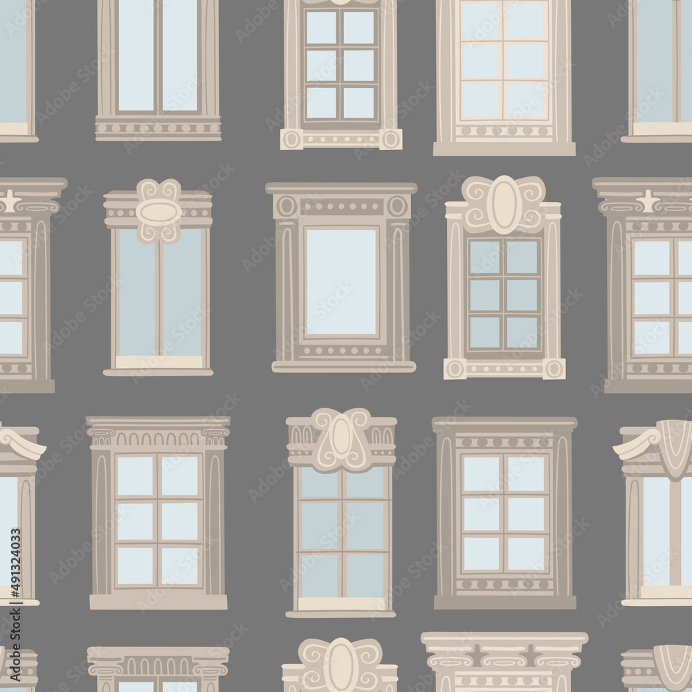 Vecteur Stock Flat vector illustration with traditional Paris window ...