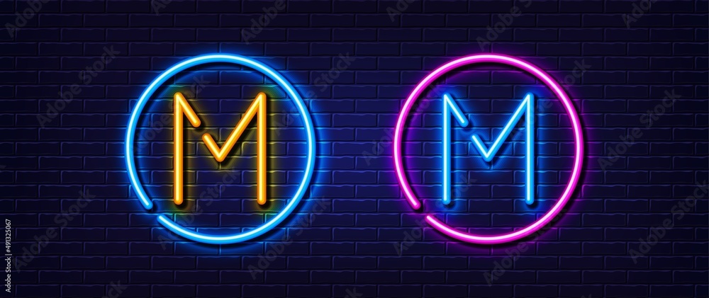 Initial letter M icon. Neon light line effect. Line typography ...