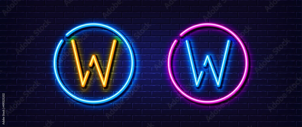 Initial letter W icon. Neon light line effect. Line typography ...