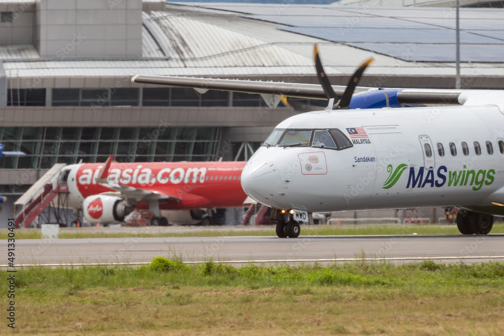 Maswing Airlines ATR-72-500 are ready to take off from Kota Kinabalu ...