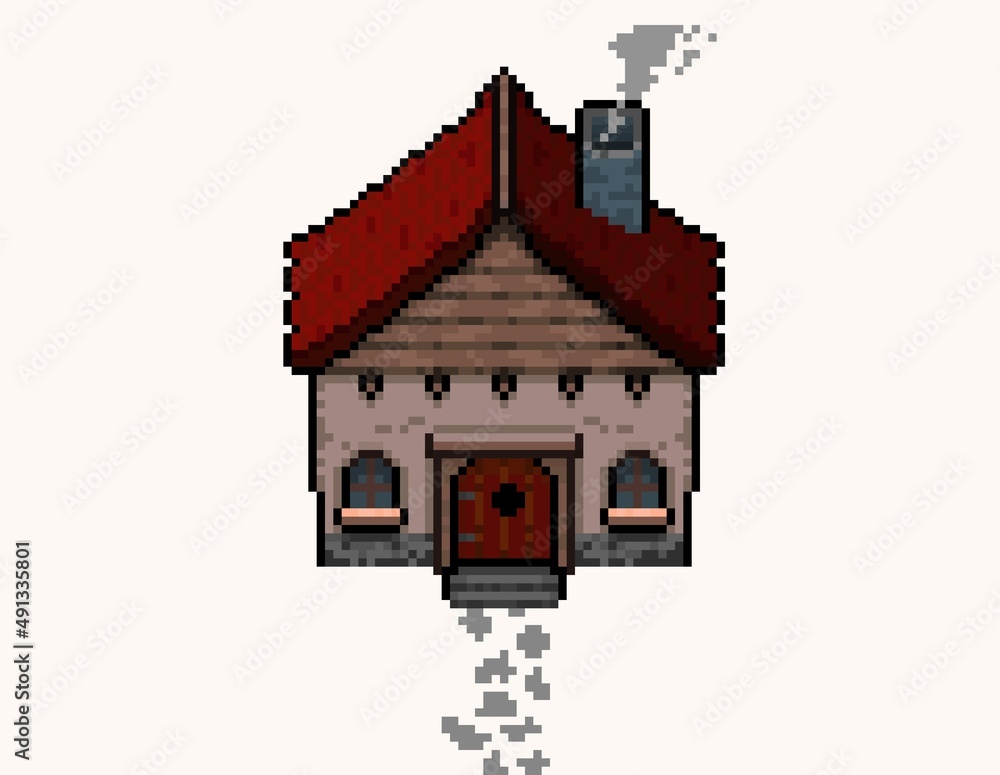 Pixelart scenery of village, old house, farmhouse. Game background ...