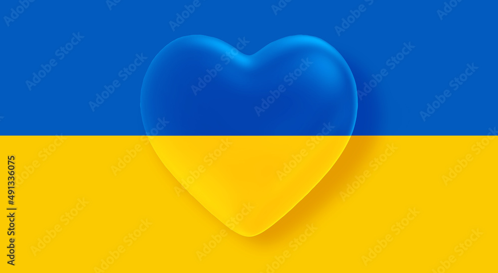 Ukraine flag in the shape of heart object on Ukraine flag background ...