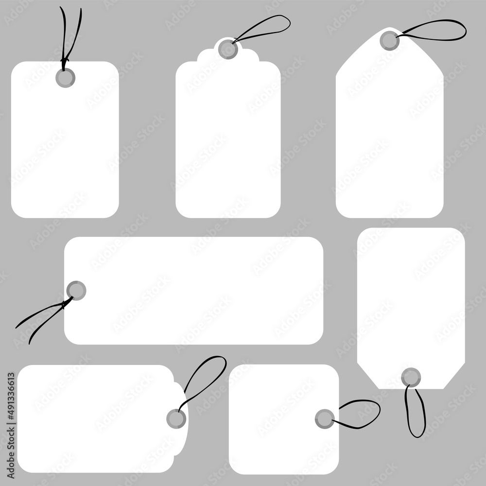 7 Set Vector simple white blank Rectangle and Square tag with rope ...