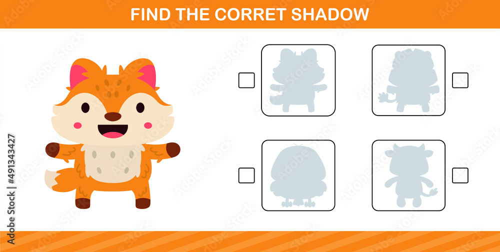 cute cartoon fox.education paper game for kindergarten and preschool ...
