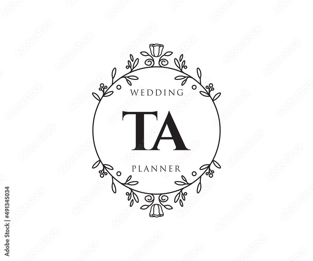 TA Initials letter Wedding monogram logos collection, hand drawn modern ...