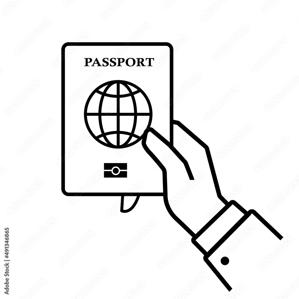 Hand Holding Passport Flat Line Icon Identification Sign Thin Linear